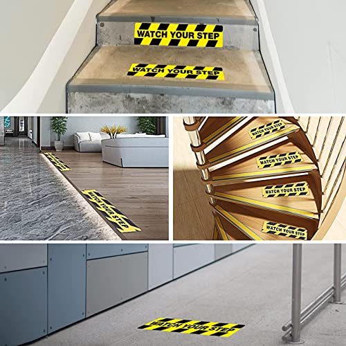 3Pack Watch Your Step Non-Slip Stair Warning Sticker Adhesive Tape Help Prevent Falls Anti Slip Abrasive Treads for Workplace or Home Safety Wet Floor Caution, 6" x 24"