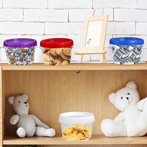 24 Pack 16oz Twist Top Containers with 2 Rolls Freezer Labels Twist Cap Deli Containers Porridge Dessert Containers with Screw Lids 4 Color Small Top Screw on Lids Jam Containers for Snacks Fruit Leftovers