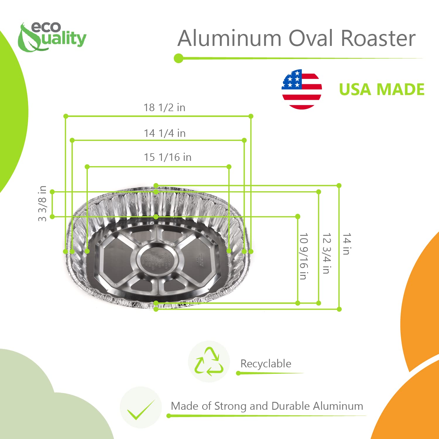 20 PACK - Disposable Durable Oval Roaster Pan - Turkey Roasting Pans Extra Large, Heavy-Duty Aluminum Foil | Deep, Oval Shape for Chicken, Meat, Brisket, Roasting, Baking | Recyclable | USA MADE