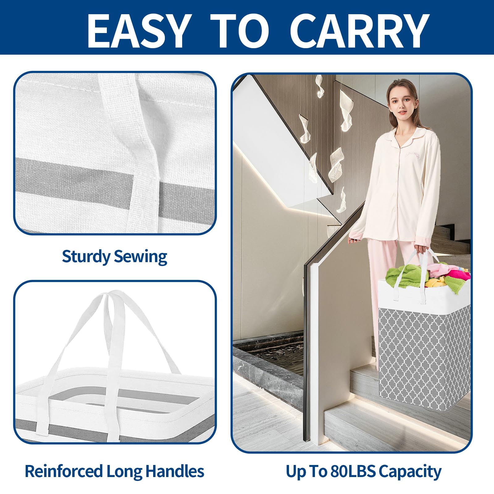 2-Pack Collapsible Laundry Basket, Terfik Waterproof Dirty Clothes Laundry Hamper, Durable Foldable Laundry Basket for Blanket, 75L Large Laundry Baskets Organizer in Laundry, Bedroom & Bathroom Room