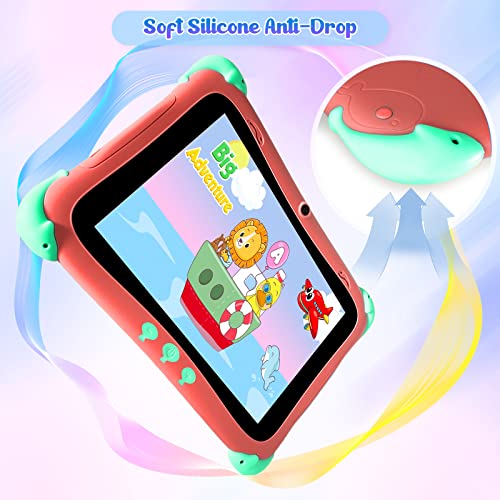 ATMPC Kids Tablet 8 inch, Android 11 Tablet for Kids, 32GB ROM 2GB RAM, WiFi, 4000 mAh, Google Services Tablet, Parental Control APP, Dual Camera, Toddler Tablet with Case, Kids Learning Tablet Pink