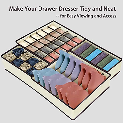 Bofoho Underwear Organizer, 4 PCs Foldable Closet Dresser Drawer Organizer for Clothes, Lingerie, Bra, Panty, Sock, Tie and Belt Storage (Beige)