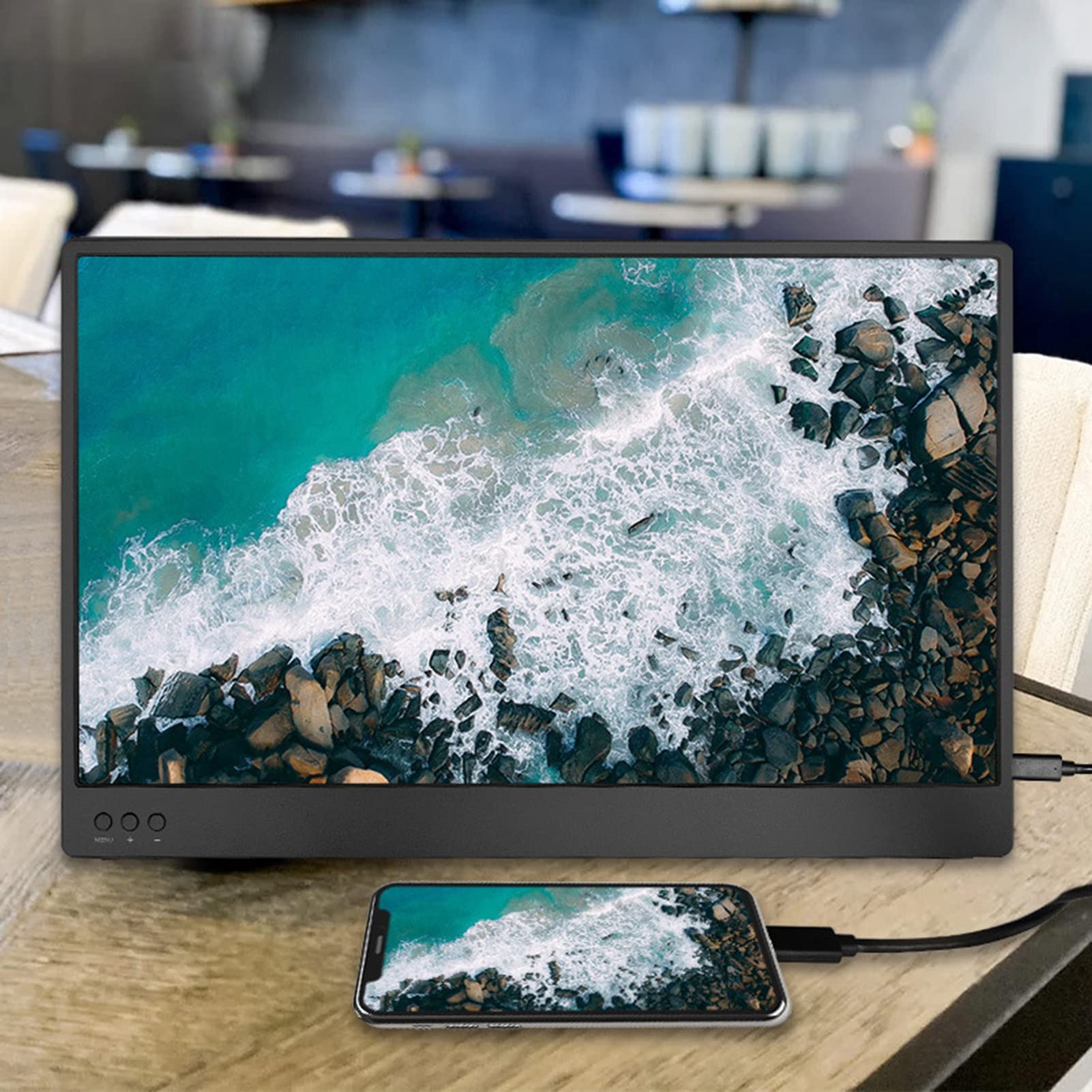 14''Portable Monitor Universal IPS Panel 1080P High-Clarity Narrow Side Wide Angle Screen Extension Built-in Dual Speakers Notebook Computer Phone Gaming Display Game Accessories Black