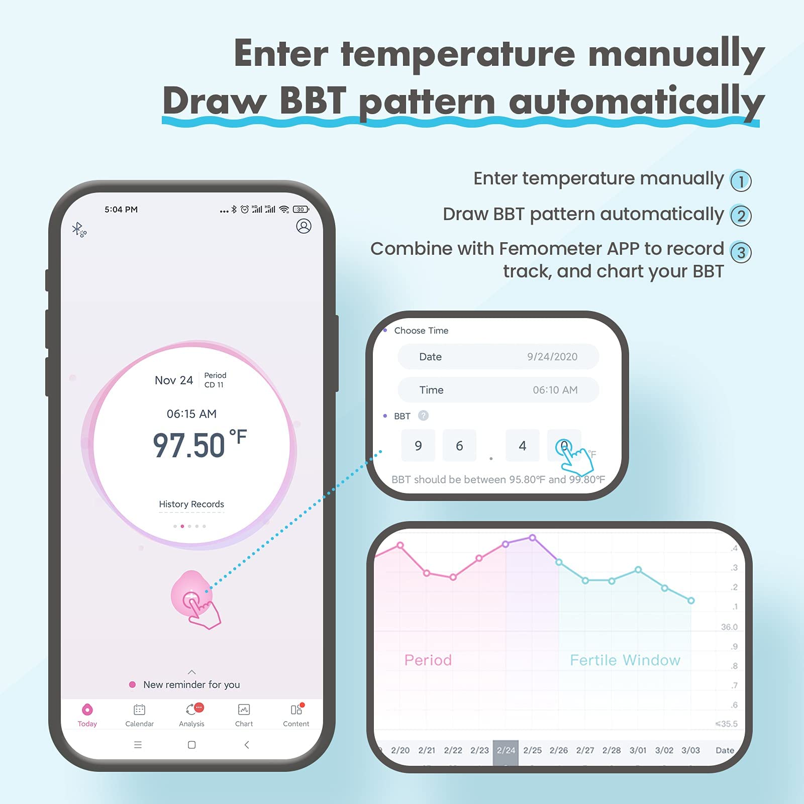 Femometer Basal Body Thermometer, Basal Thermometer for Ovulation, BBT for Fertility Tracking, Soft Backlight and Memory Recall, FM-VC-301(White)
