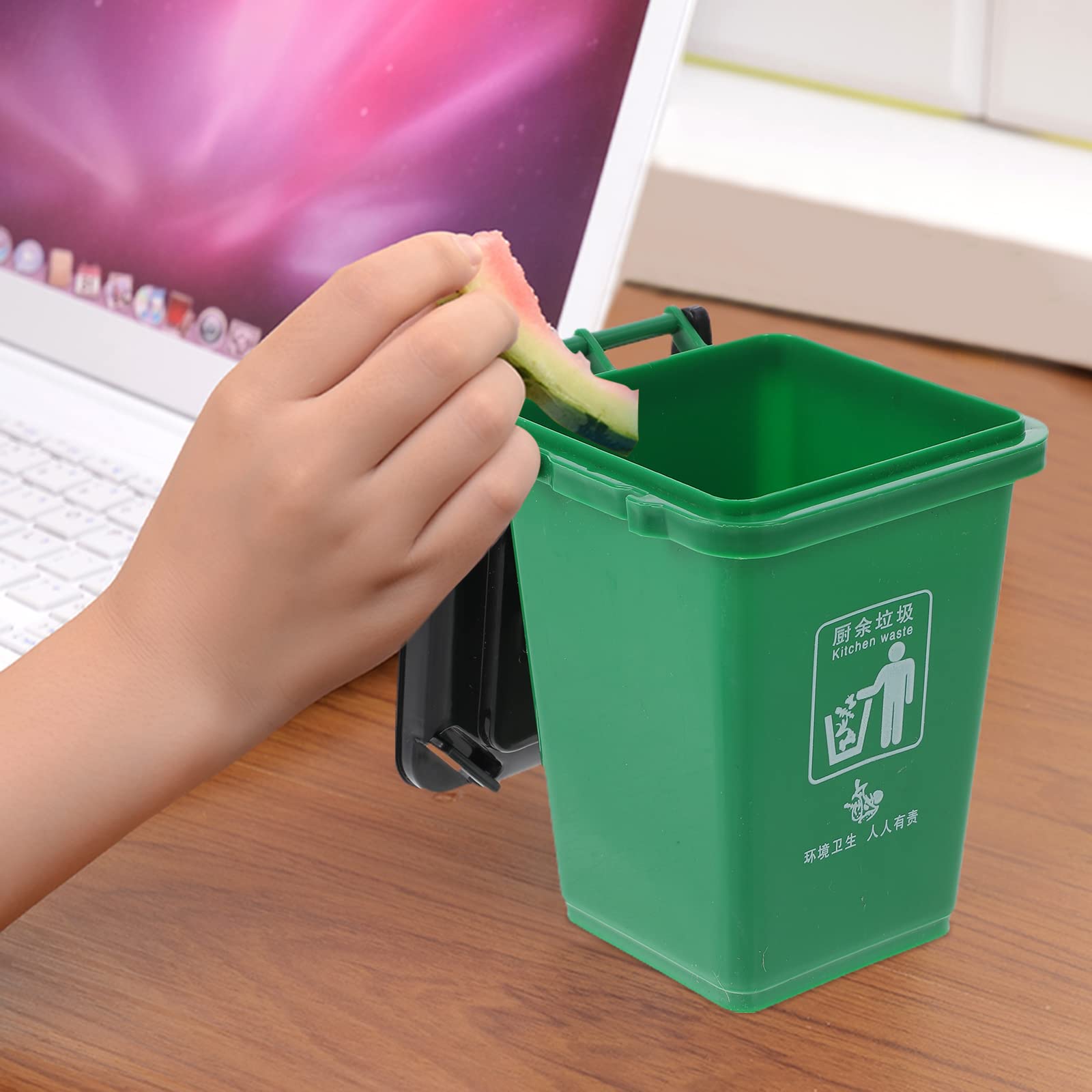 2PCS Mini Curbside Trash and Recycle Can Set/Pencil Cup,Creative Dust Bin Supplies Holder(Blue + Green)