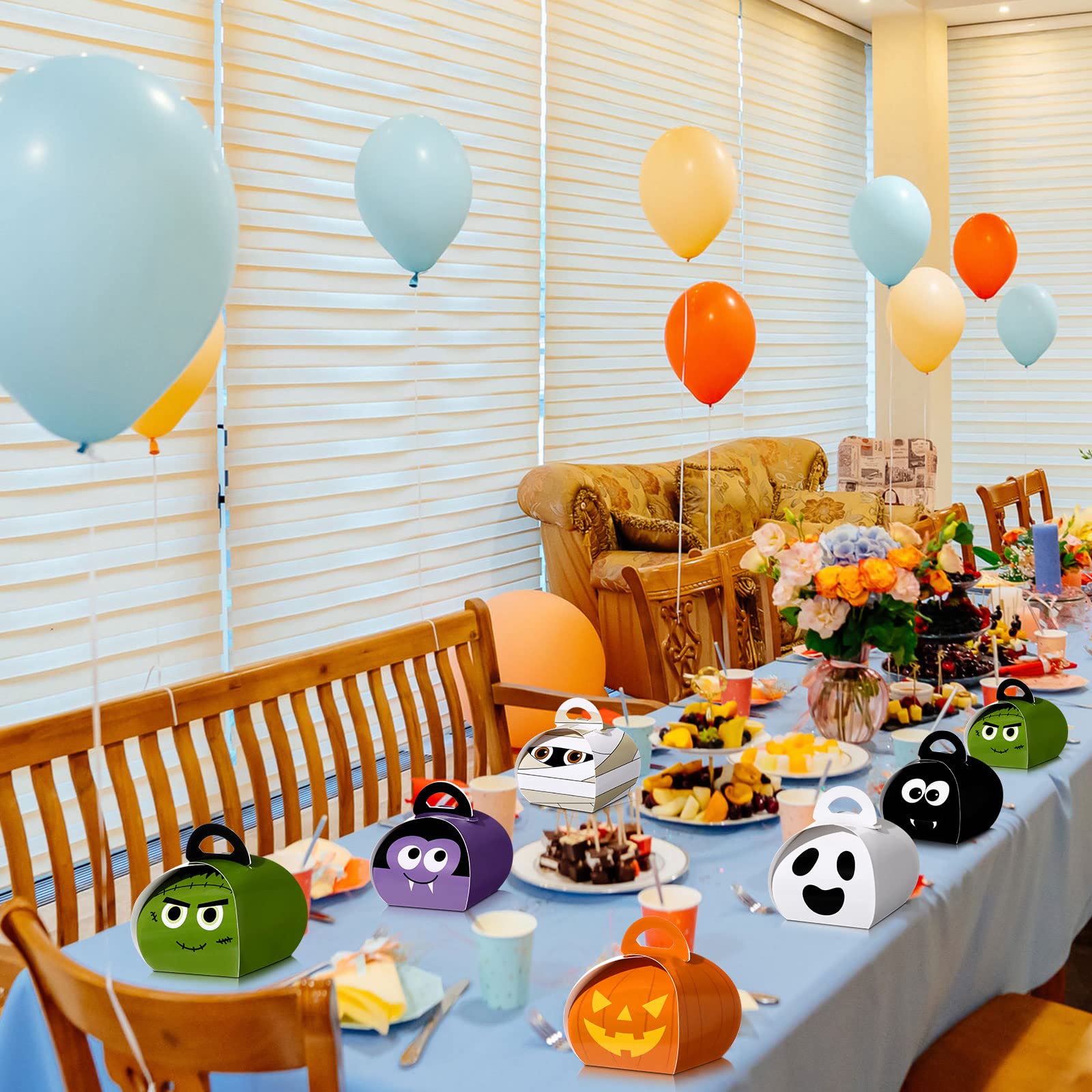 36 Pieces Halloween Trick or Treat Boxes Halloween Goodie Boxes Halloween Candy Boxes with Handle Candy Container Halloween Favor Boxes for Halloween Party Treat Favors Decoration, 6 Patterns