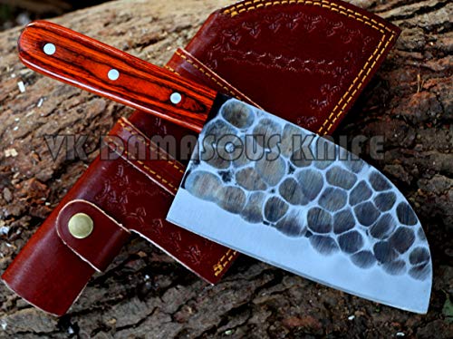 Handmade forged Carbon Steel butcher Serbian Cleaver Chopper Kitchen Chef Knife Pakka Wood Handle comes with Leather Sheath DW4095