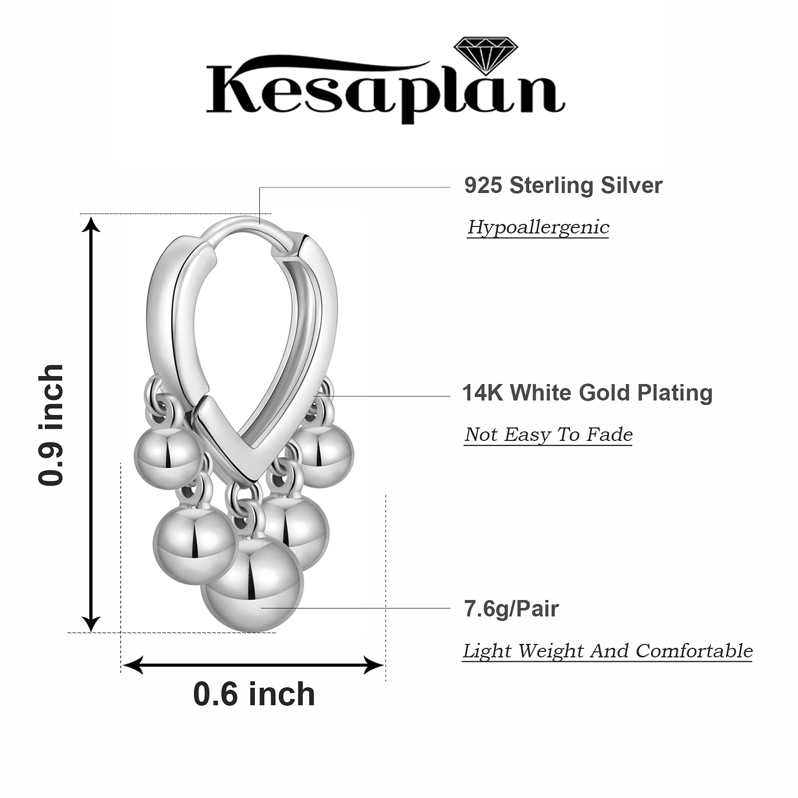 14K Gold Plated Earrings for Women Dainty Beaded Statement Earrings Sterling Silver Cute Dangle Earrings for Girls (1-silver)