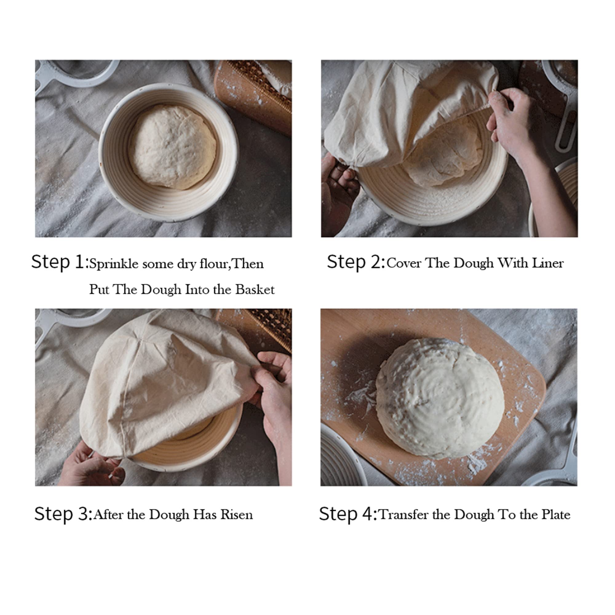 3pcs 5" Banneton Proofing Basket Round Bread Brotform with Liner Eco-Friendly Natural Rattan for Professional & Home Bakers