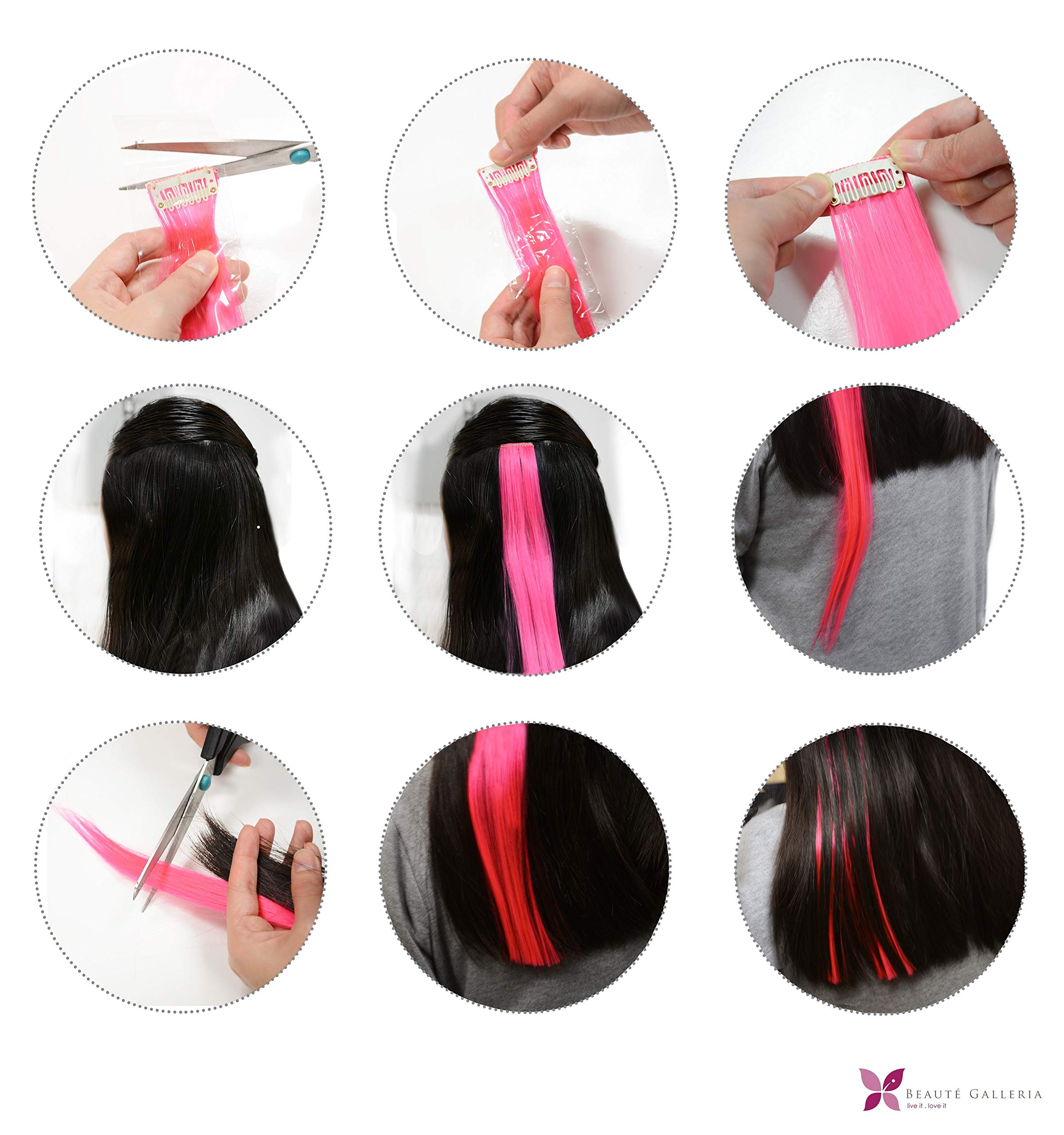 Beaute Galleria Bundle 11 Pieces Single Color 21 Inches Straight Party Highlights Clip In Synthetic Hair Extensions Cosplay Comic Con Halloween Costume (Dark Brown)