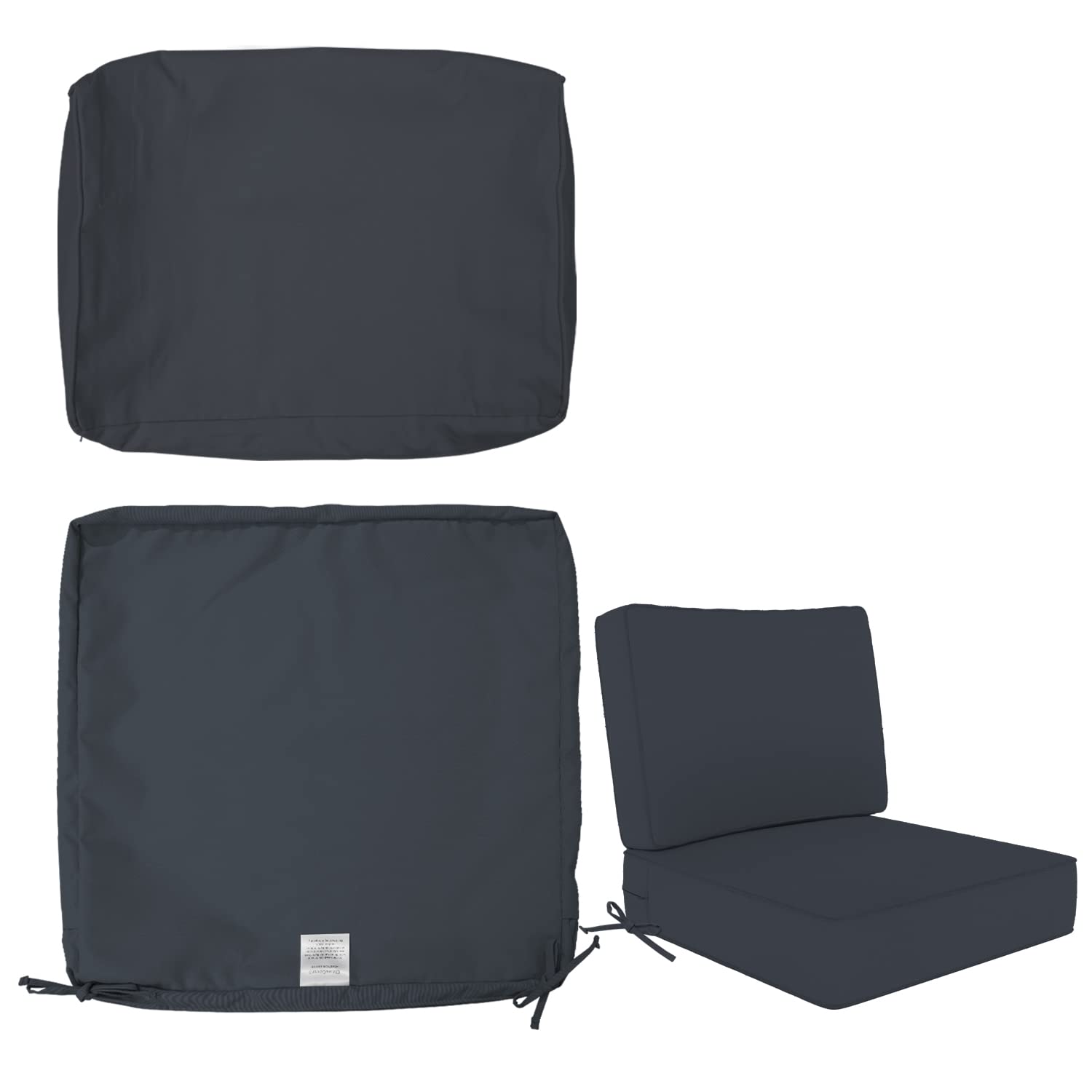 2Pcs Outdoor Seat and Back Cushion Replacement Covers Set Fit for Patio Furniture Sofa Chair Loveseat Sectional Couch,Durable Fadeless, 25Wx26Dx6H,25Wx18Dx6H,Dark Grey-Include Cover Only
