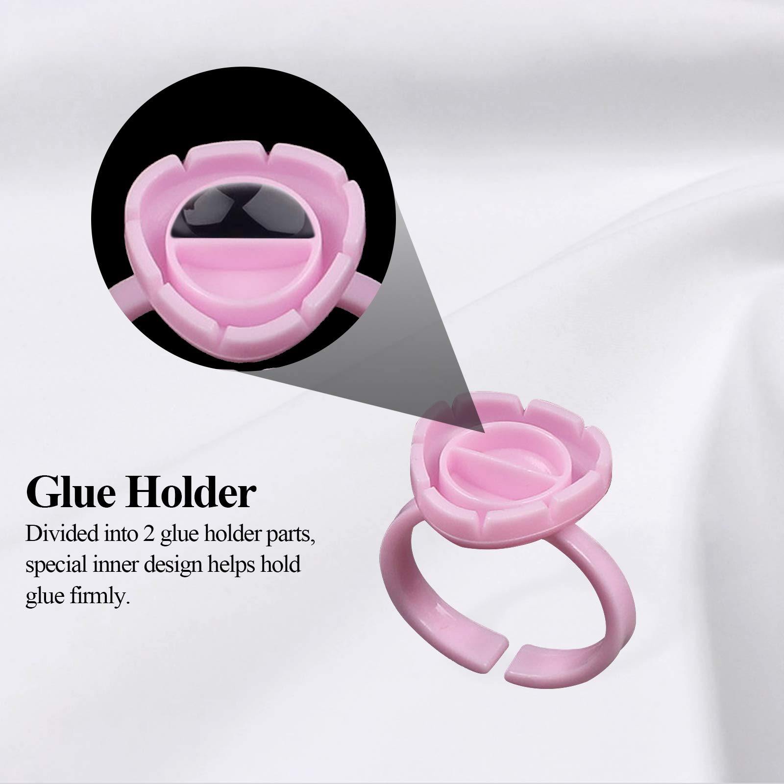 Fenshine 100 PCS Lash Glue Holder Glue Ring Cups Lash Extension Volume Lashes Quick Blossom Cups for Eyelash Extension Supply, 2 Methods of Use (Pink)