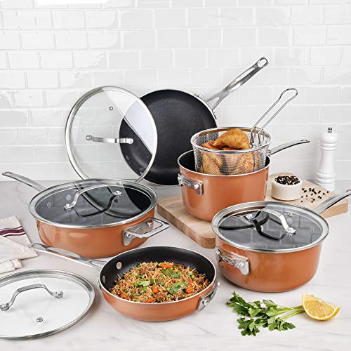 Gotham Steel Stackmaster Pots & Pans Set ā Stackable 10 Piece Cookware Set Saves 30% Space, Ultra Nonstick Cast Texture Coating, Includes Fry Pans,, Saucepans, Stock Pots and More ā Dishwasher Safe