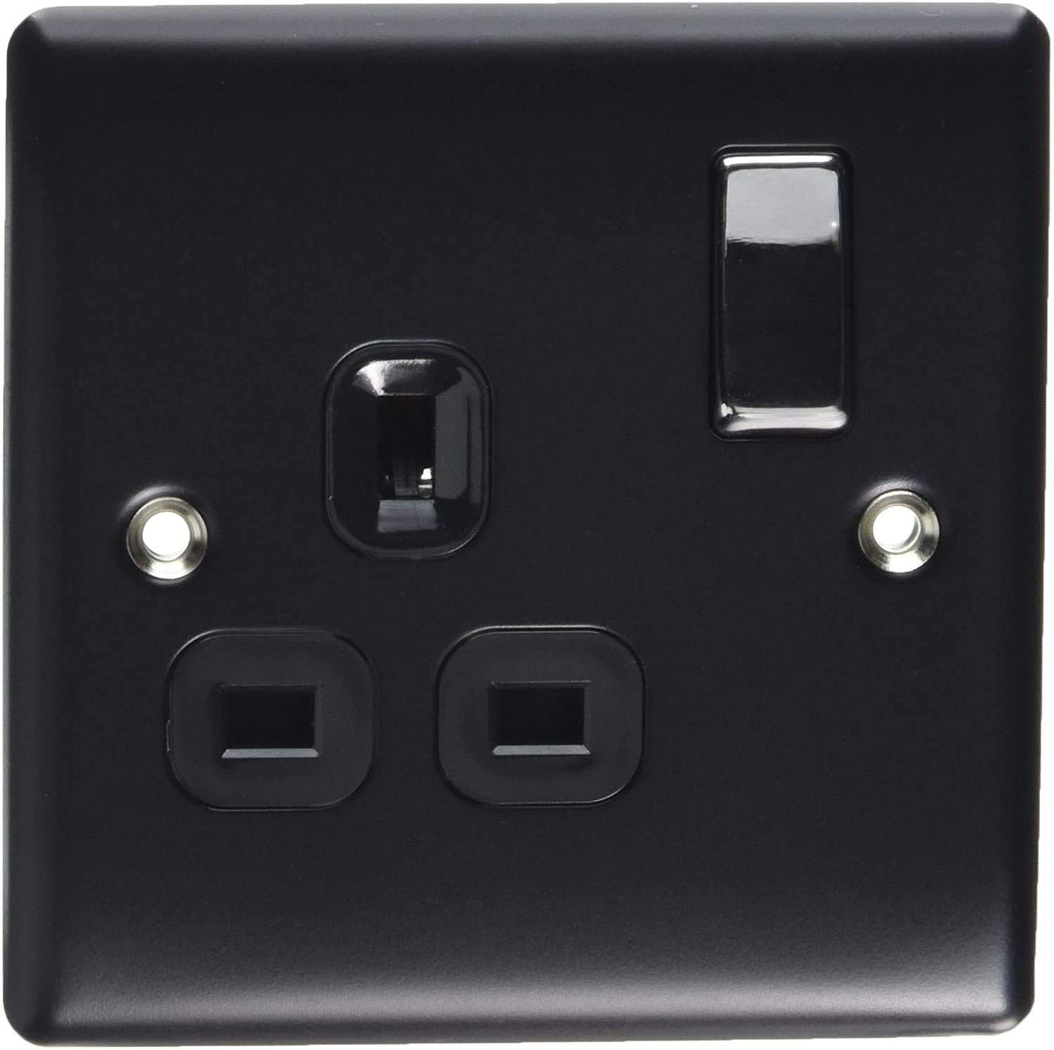 2 x nmb21b 1 Gang Metal Single Plug Socket Switch - Matt Black