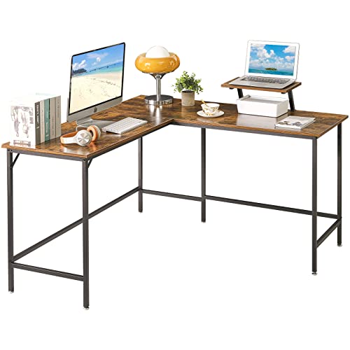 IBUYKE Industrial 53-Inch L-Shaped Computer Desk with Monitor Stand, Large Modern Corner Desk, Study Writing Workstation for Home Office, Space-Saving Gaming Table, Easy Assembly UTMJ052H