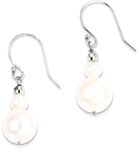 14K White Gold 6 9mm Round Freshwater Cultured Pearl Graduated Drop Dangle Earrings