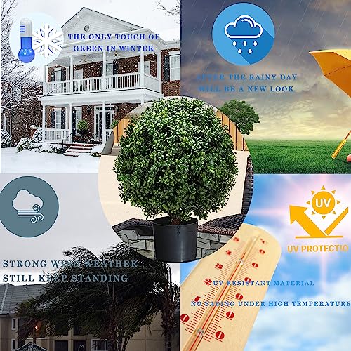 24''T Artificial Boxwood Ball Topiary Tree, Set of 2 -Pre-Potted Artificial Bushes UV Resistant, Artificial topiariy Trees for Outdoor or Indoor