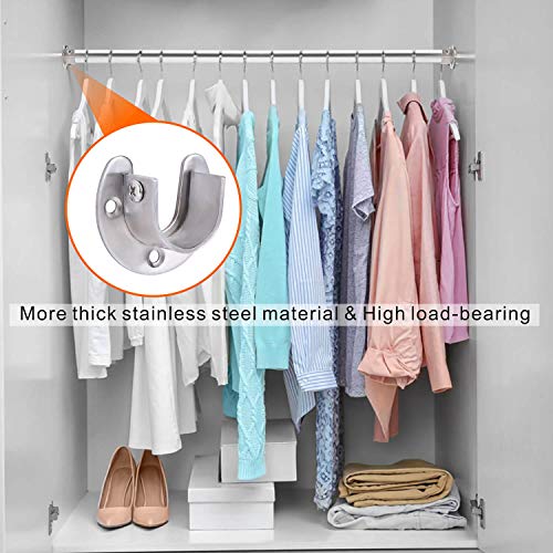 Closet Rod Brackets Heavy Duty Stainless Steel Closet Rod Holder U Shape Socket Bracket End for Shower Rod Holder Closet Rar Bracket Closet Pole Socket 1 inch Curtain Rod Bracket with Screws 2 Sets