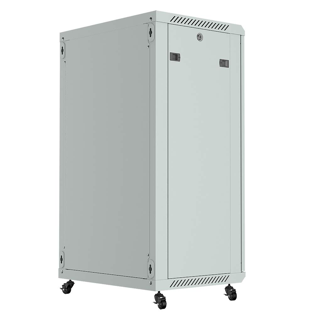 18U Wall Mount Gray IT Network Server Rack Cabinet Enclosure 24 Inch Depth-2 Shelves-8-Way PDU-Fan-Casters-Hardware