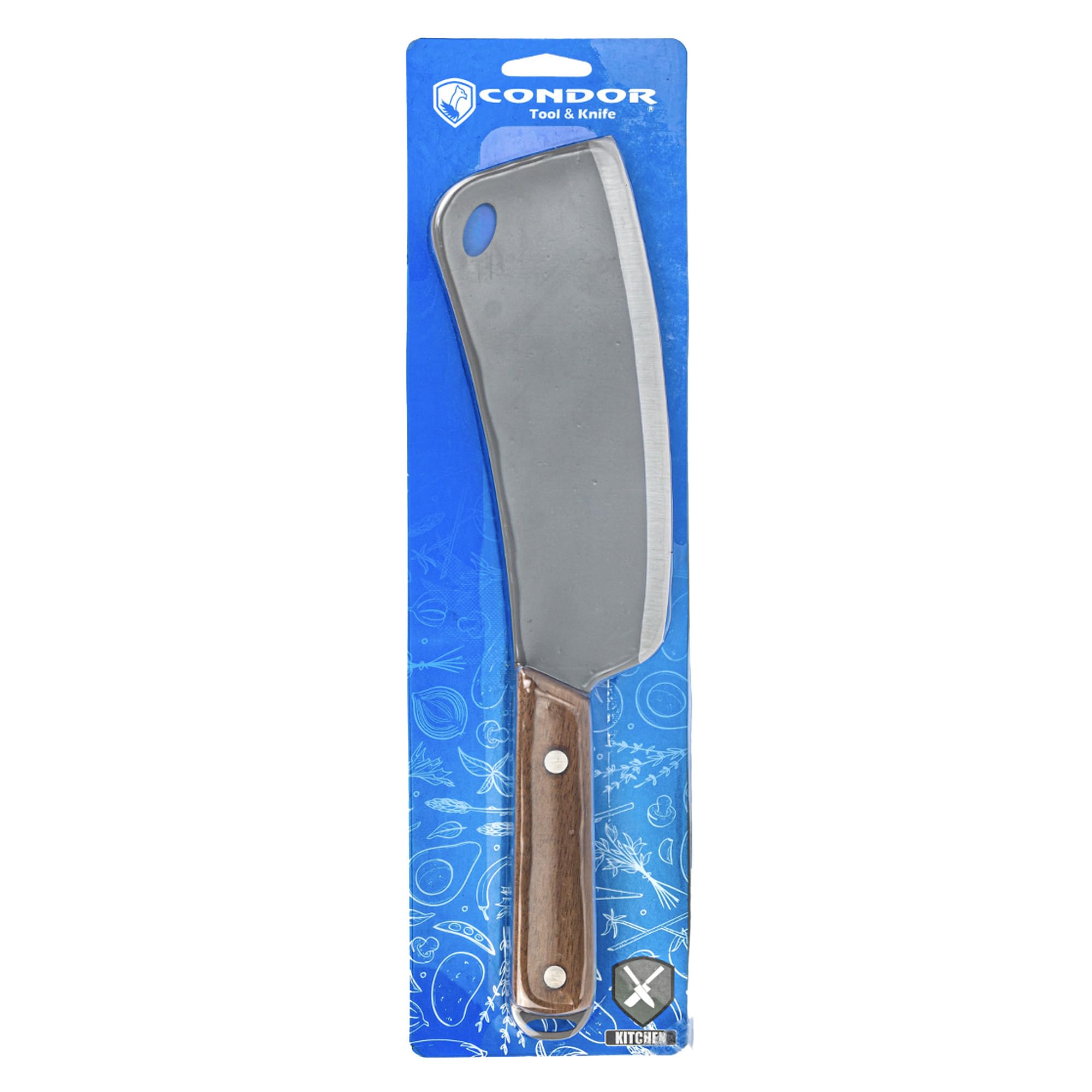 Condor Tool & Knife Cleaver Knife | Full Tang Butcher Knife with a Blasted Satin Finish | 1075 High Carbon Steel Meat Cleaver with a Walnut Rivet Handle | 7.17 in Blade | 8.47oz (2.2mm Thick)