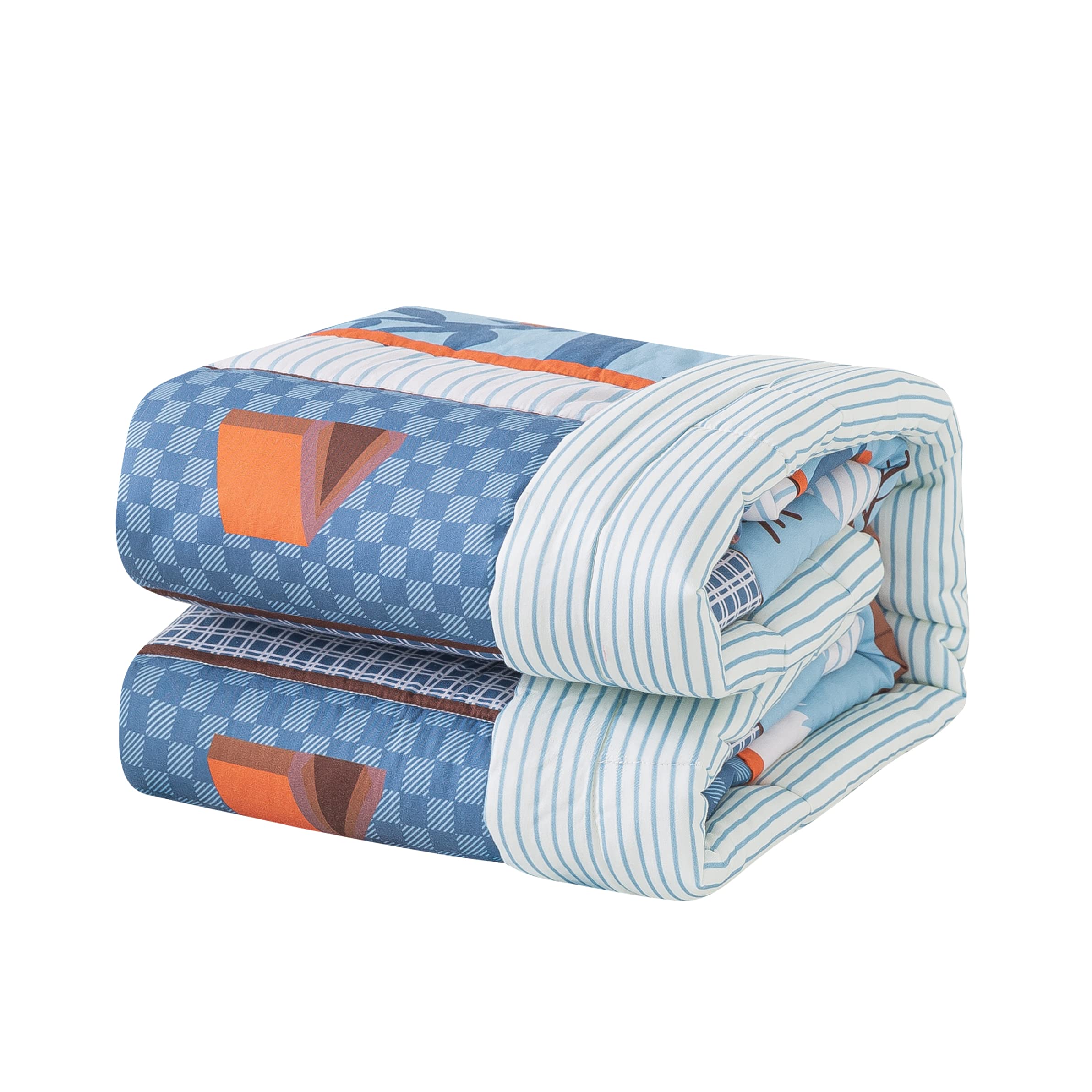 Soul & Lane 3-Piece Cotton Forest Animals Crib Bedding Set for Boys - Comforter, Crib Sheet, Changing Pad Cover: Woodland Friends Crib Bedding Set, Deer Bear Blue Nursery Quilt, Mountain Crib Sheet