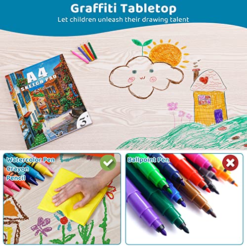 AuAg 47.2ββ Kid Table and 4/6 Chairs Set, Height Adjustable Toddler Study Table&Chair Set for Age 2-10, Multi-Activity Art Table W/Graffiti&Scrubtable Desktop, for Daycare, Classroom, Home