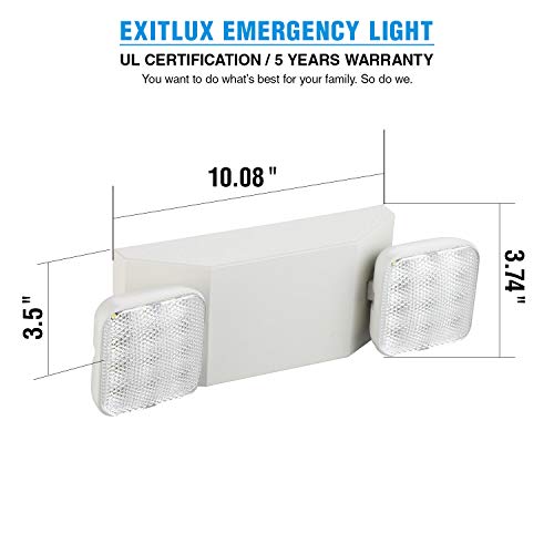 EXITLUX 1 Pack LED Emergency Lighting Fixture with 2 LED Heads-Hardwired Adjustable White Commercial Emergency Lights with Battery Backup for Power Failure