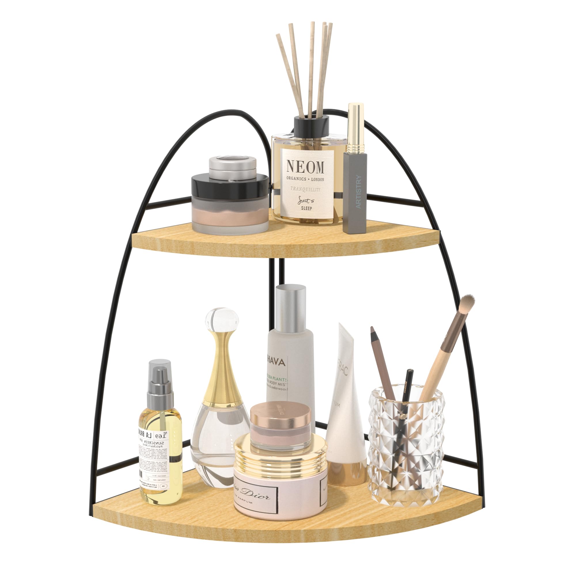 2-Tier Bathroom Counter Organizer, Wood Bathroom Organizer Countertop, Corner Bathroom Shelf, Corner Skincare Organizers, Makeup Organizer for Vanity Storage, Bathroom Counter Storage