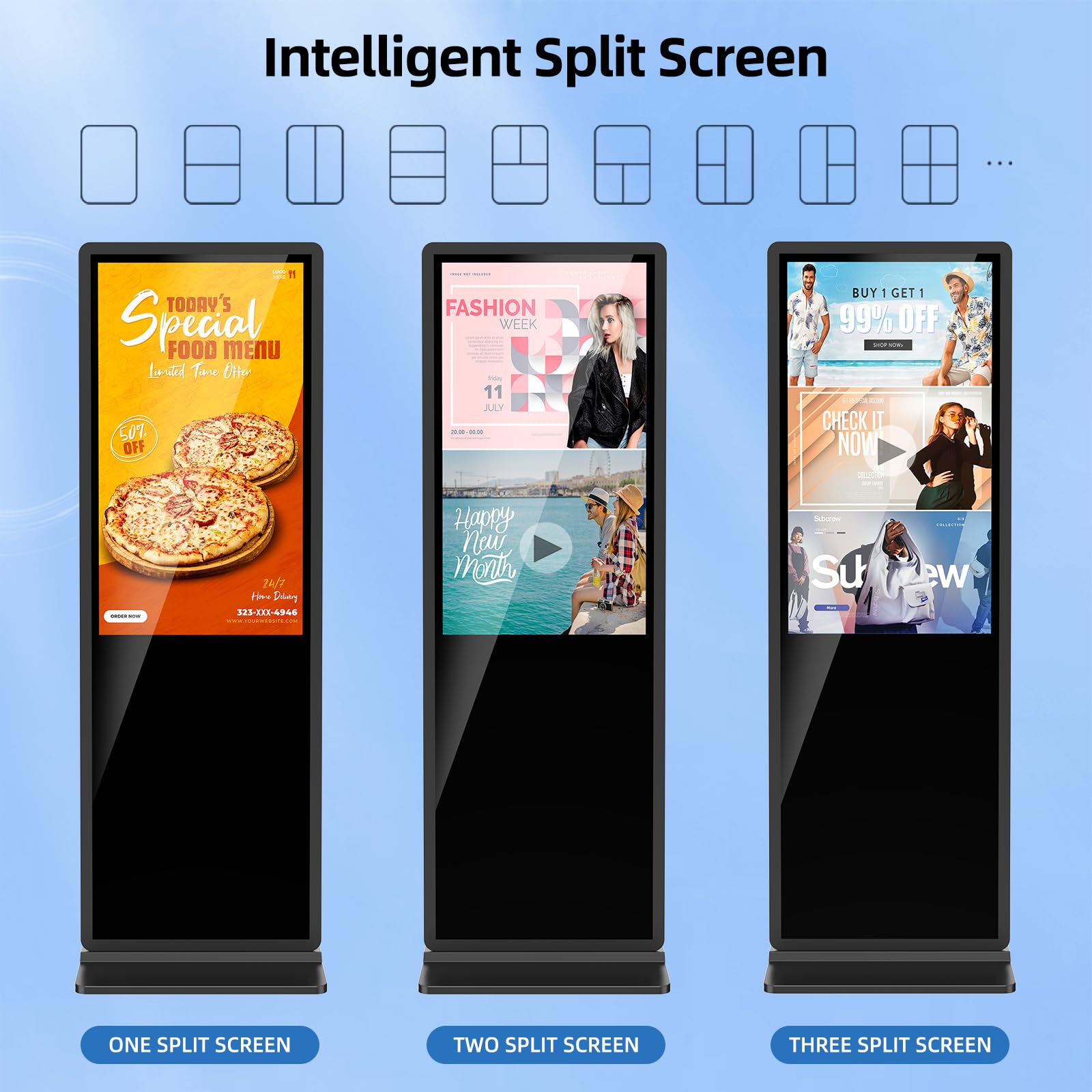 49 Inch Indoor Touch Screen Digital Signage,Floor Standing Digital Signage Displays,Digital Kiosks & Interactive Displays Support HDMI Input,Auto Media Player,Android System,Black 