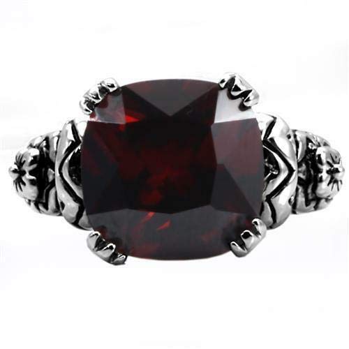 16.08ctw Simulated Red Garnet Square CZ Bali Style Stainless Steel Ring Sz 5-8