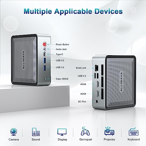 ALLIWAVA AMD Ryzen 7 5800U Mini PC, Windows 11 Pro 16GB DDR4 512GB NVME SSD Micro Desktop Computers, Dual HDMI and USB-C 4K Output, AMD Radeon Graphics for Office, Video Editing, Light Gaming