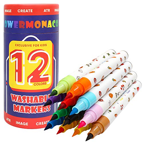 Lebze Washable Markers for Kids Ages 2-4 Years, 12 Colors Jumbo Toddler Markers for Coloring Books, Safe Non Toxic Art School Supplies for Boys & Girls Flower Monaco