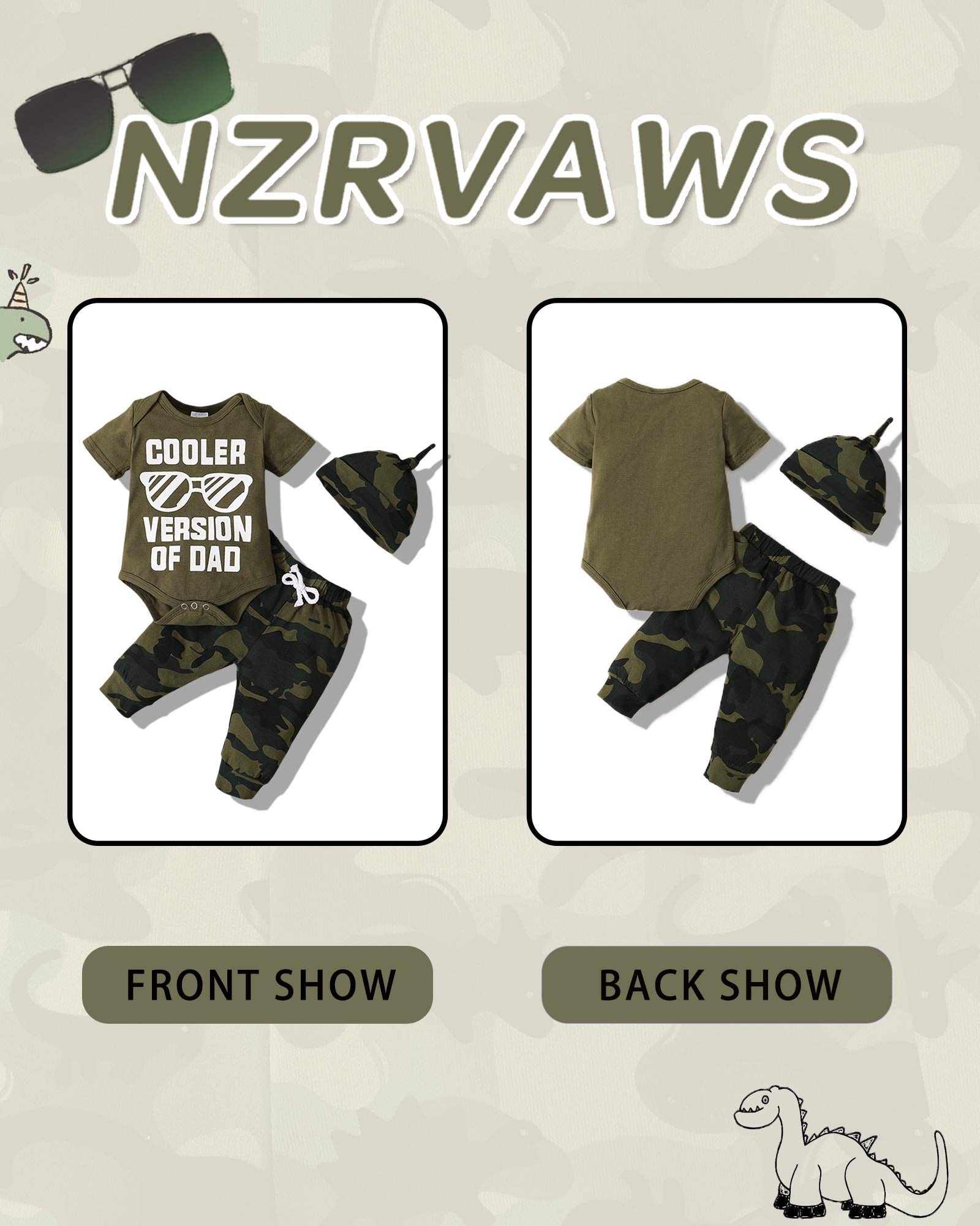 NZRVAWS Baby Boy Clothes Newborn Boy Outfit 3-6 Months Romper Short Sleeve Cooler Version Of Dad Top Camouflage Long Pants Hat 3PC Infant Clothing Set