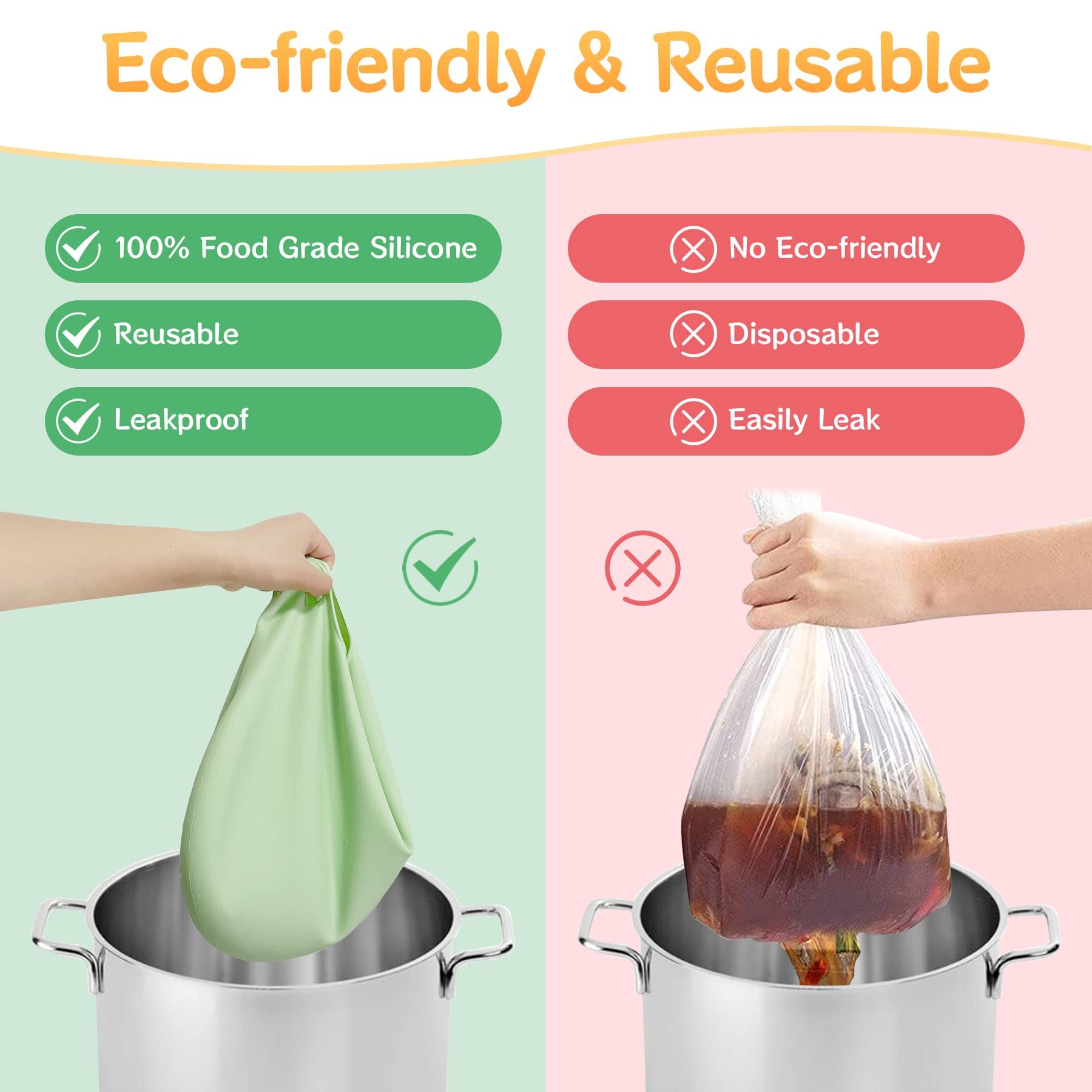 2 Pack Slow Cooker Liners - Reusable Crock Pot Liner Leakproof & Easy Clean Silicone Divider Fit 6-8 Quarts Slow Cooker Oval or Round Pot
