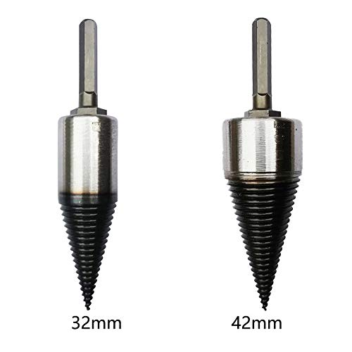 32/42mm Wood Splitting Drill Bit, Black Carbon Steel Hex Shank Screw Splitting Cone Twist Firewood Drill Bit, for Family, Outdoor, Camping, Farm (42mm)