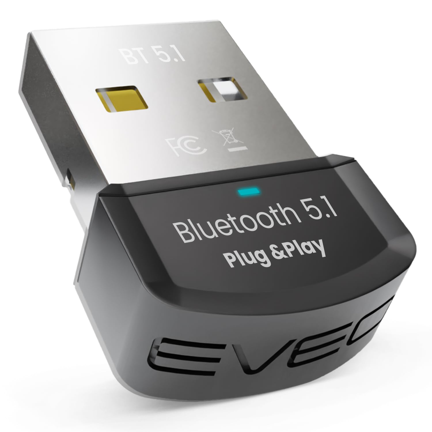 EVEO Bluetooth Adapter for PC - Plug & Play 5.1 USB Bluetooth Adapter for PC for Windows 11/10 | Bluetooth Dongle for PC for Keyboard/Mouse/Headphone/Speaker/Printer - Nano Design Bluetooth PC Adapter