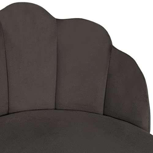 Hillsdale, Catalina Round Metal and Upholstered Vanity Stool with Scallop Back for Makeup Room or Bathroom, Dark Gray