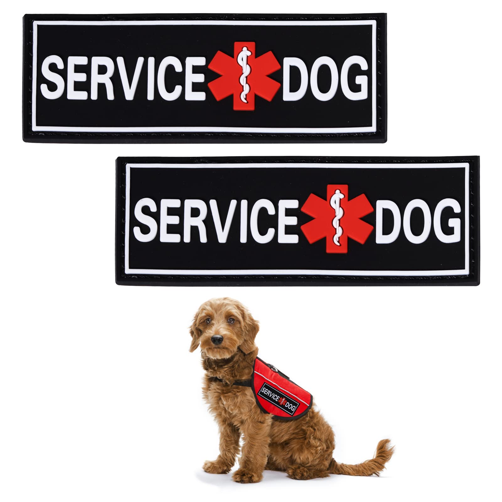 2 Pack Black Reflective Dog Patches Service Dog, Removable Dog Tags for Dog Harness, Collar & Leash