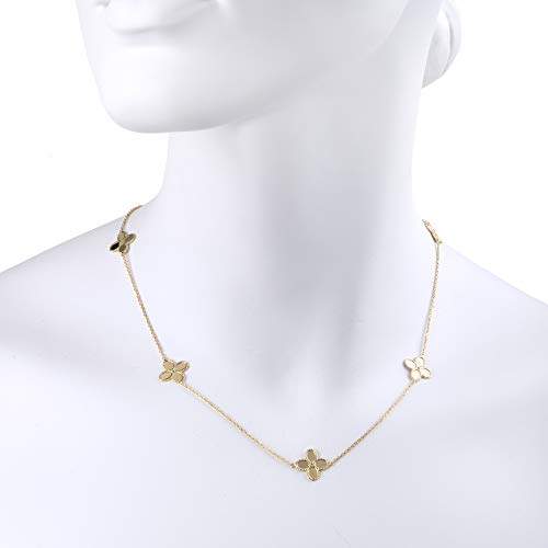 14k Italian Yellow Gold Four Leaf Clover Flower Station Necklace, 18 inches