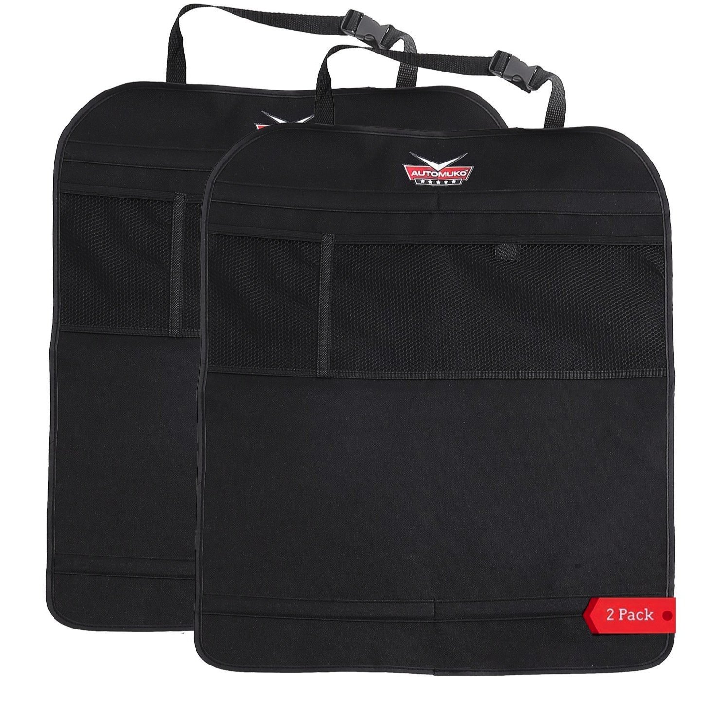 AutoMuko Kick Mats With Organizer - Premium Thick Waterproof Quality Seat Back Protectors - Extra Long Size with Adjustable Straps - Car Seat Back Protectors (2 Pack) 1 Year Limited Warranty