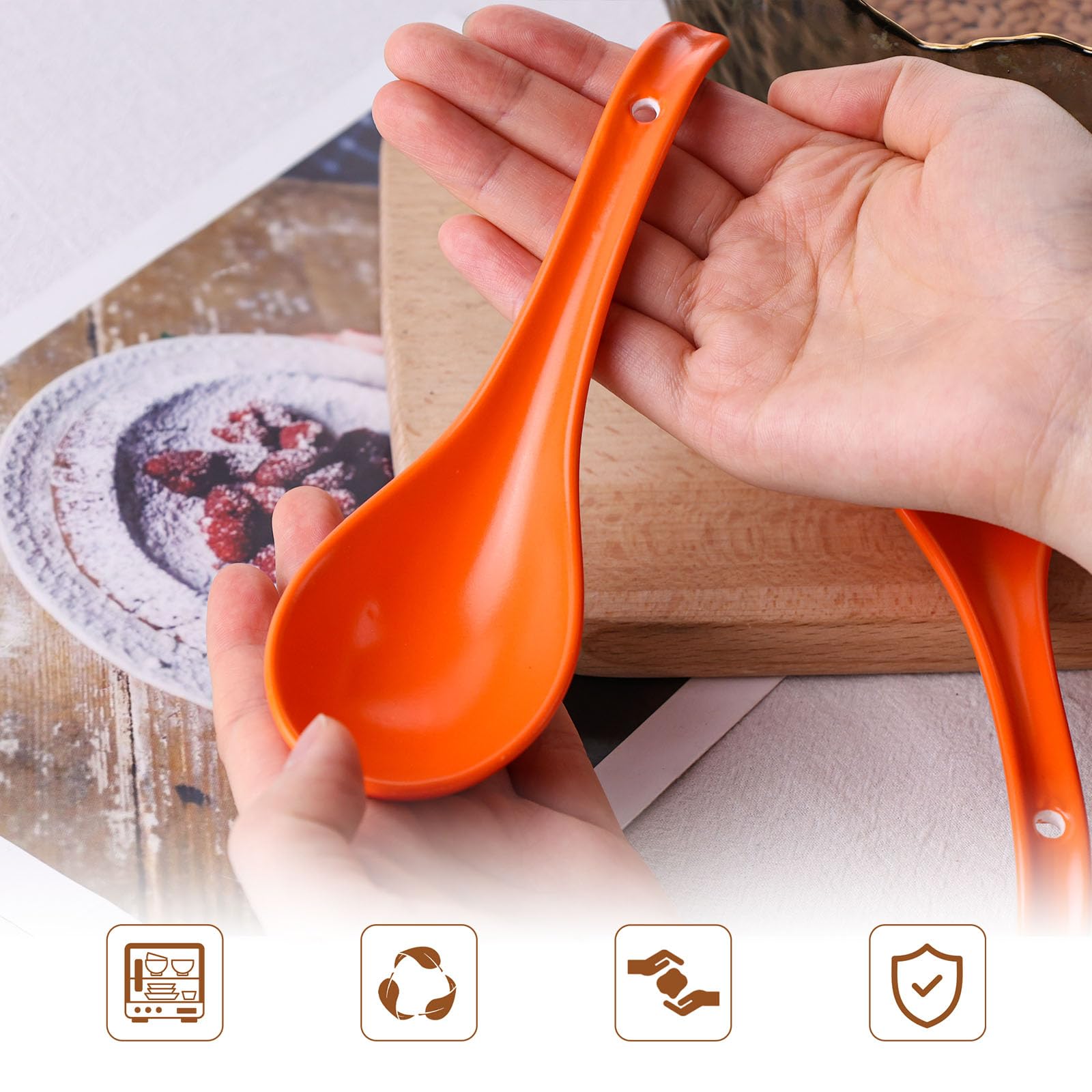 LOVEINUSA Soup Spoons, Ceramic Asian Soup Spoons 6.8 Inch Large Japanese Soup Spoons for Ramen Miso Dumpling Pho Wonton, Set of 6