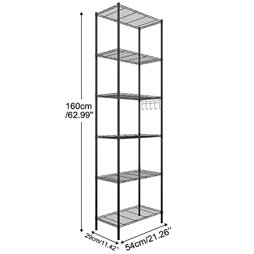 Himimi 6-Tier Wire Shelving Unit, Free Standing Shelf, Metal Storage Shelves, Heavy Duty Organizer Rack for Garage, Kitchen, Living Room, Bathroom, 21.26L x 11.42W x 62.99H, Black