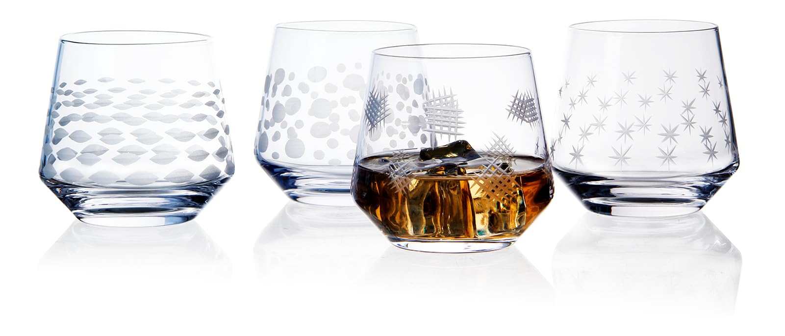 1917 Hand Blown Etched Stemless Wine Glasses set of 4-12.8oz, Wine Tumblers for Red and White Wine, Water Glasses, Drinking Glasses Gift Cup Sets