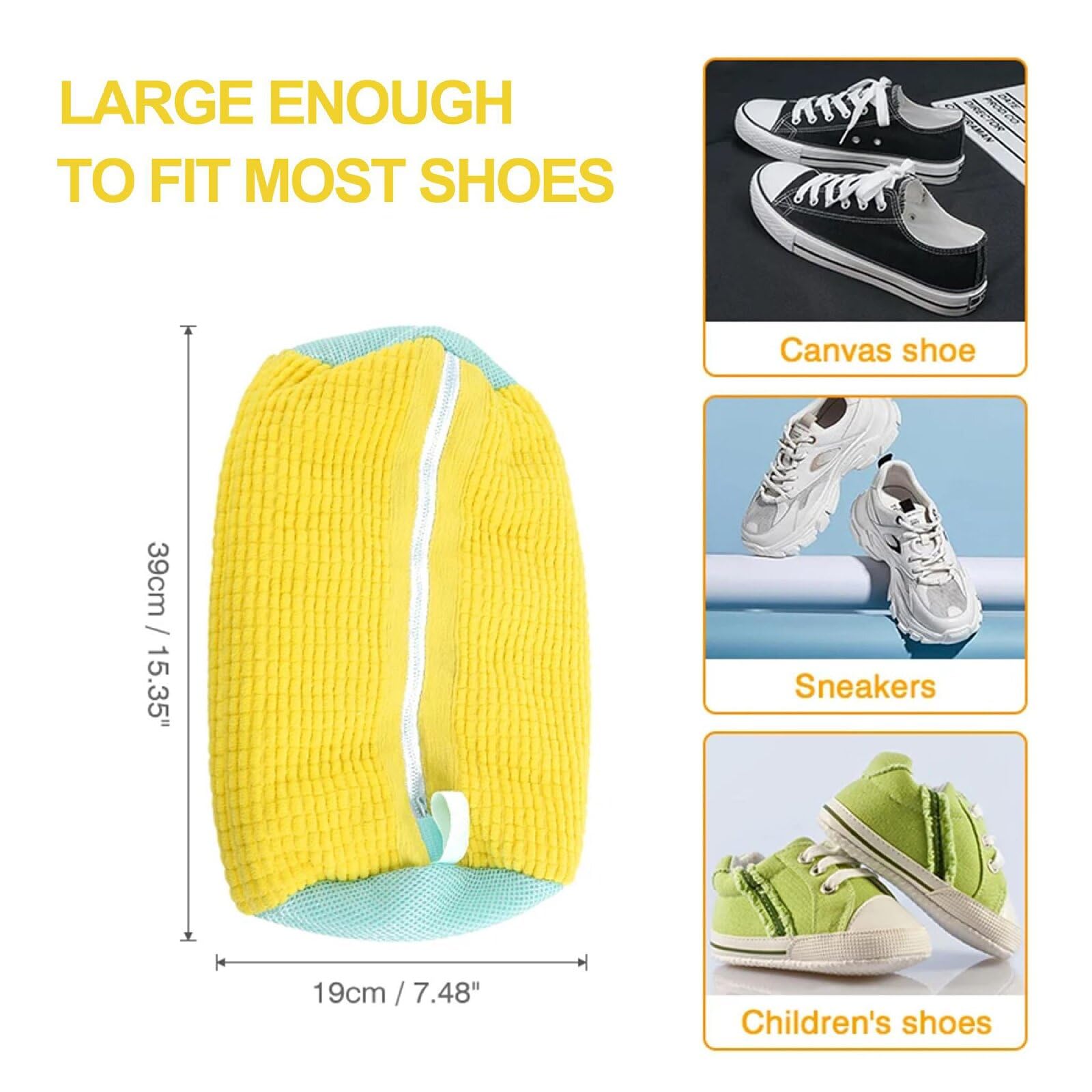 2Pcs Shoe Washing Machine Bag,Reusable Shoe Laundry Bag for Washer and Dryer,Shoe Cleaning Bag for Tennis Canvas Sport Shoes-Yellow