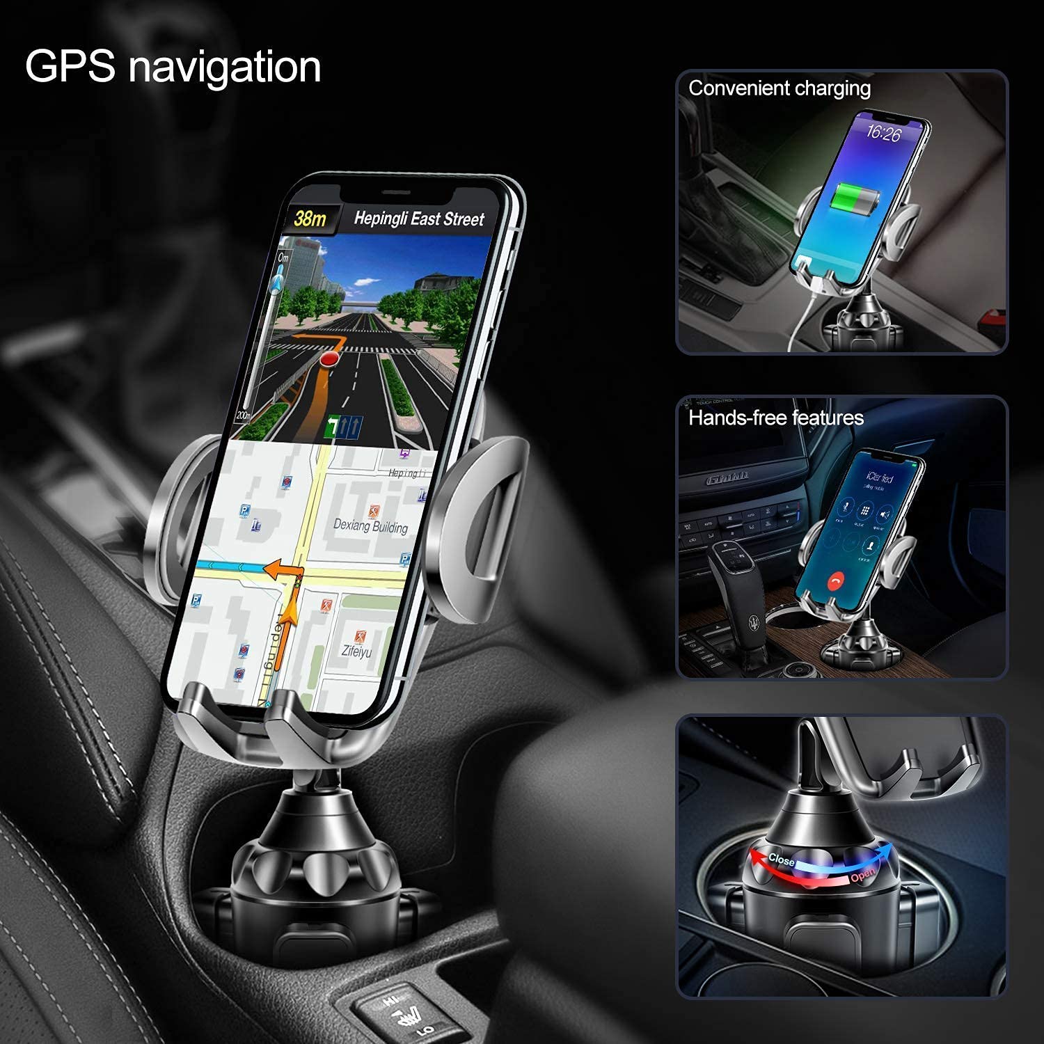 TOPGO Car Cup Holder Phone Mount, Adjustable, Fits iPhone 14 Pro Max/13/xs/11/8plus/6s/samsung Galaxy S10/S9+/S8 Plus/S7 Edge/Note9, Black