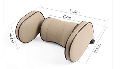Car Seat Headrest Pillow, Support Neck Pillow Head Protection Cervical Spine Adjustable on Both Sides Telescopic Version PU Leather Universal for Kids Adults Travel(Beige)