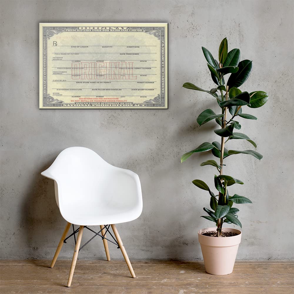 1920's Prohibition Medicinal Alcohol Prescription Form replicated on Large 24x36 Canvas