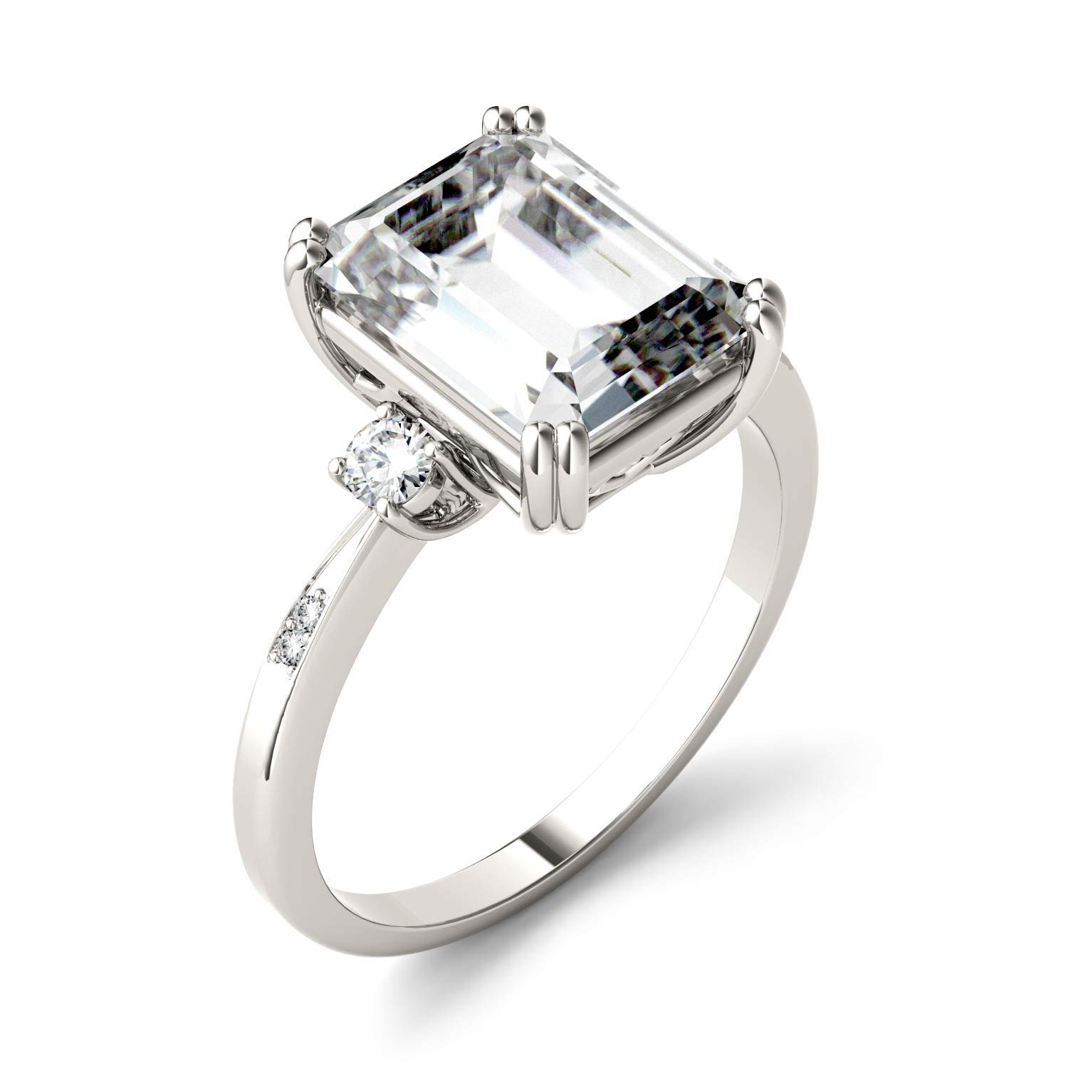 14K White Gold Moissanite by Charles & Colvard 10x8mm Emerald Fashion Ring-size 6 3.69cttw DEW