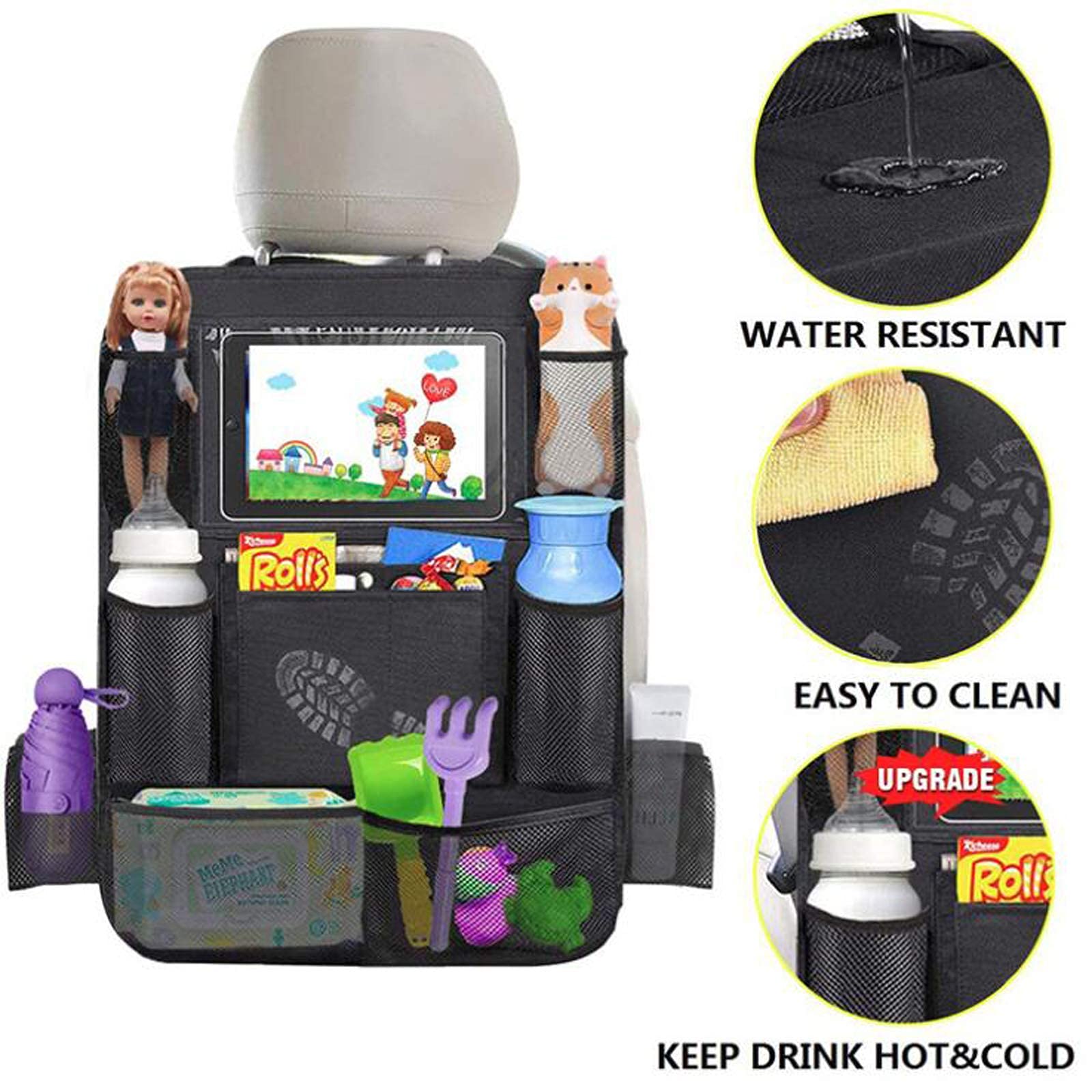 Car Seat Protector and Kick Mat Car Seat Organizer, Protects Car Upholstery from Seats, Storage Pockets, Baby Child Car Seat Protectors Rear Back Seat Organizer - 2Pack(Black)