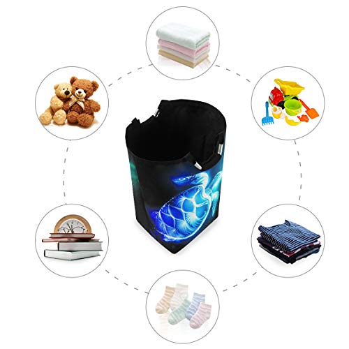 CaTaKu Sea Marine Laundry Hamper, Galaxy Turtle Laundry Basket Box Big Storage Waterproof Easy Carry for Family Dormitory Laundry Room, 12.6 x 11 x 22.7 Inches